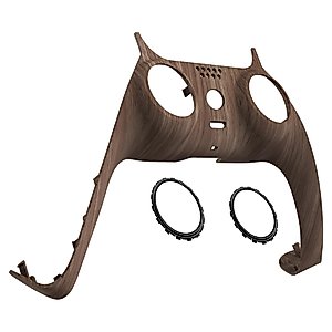 eXtremeRate Wood Grain Decorative Trim Shell Compatible with p s 5 Controller, Soft Touch DIY Replacement Clip Shell, Custom Plates Cover Compatible with p s 5 Controller with Accent Rings