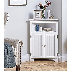 UTEX Bathroom Corner Storage Cabinet, Small Floor Corner Cabinet with Doors and Adjustable Shelves, Freestanding Narrow Cabinet Organizer for Bathroom, Kitchen, Living Room, White