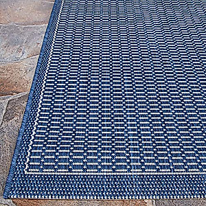 Couristan Recife Saddle Stitch Indoor/Outdoor Area rug, 8'6" x 13', Ivory-Indigo