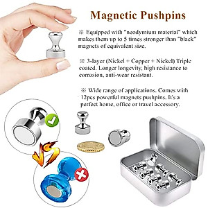 Refrigerator Magnet Push Pin - Rakizbe Brushed Nickel Steel Fridge magents, Magnetic Pushpins, Magnet Thumb Tacks, Magnets for Whiteboard, Kitchen, Office, Bulletin Board, Lockers (Sliver)