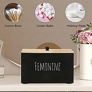 Bliss by Home Tampon Holder Storage for bathroom, Feminine Wood Container Box, Women Product Organizer, Farmhouse Décor, Pad Storage Container Box, Rustic Accessories (black)