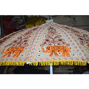 Garden beach patio umbrella parasol sun shade protection-Garden Umbrella Parasol Large, Handmade Large Outdoor, large garden umbrellas outdoor Diameter: 228 cm (Orange Elephant Design)