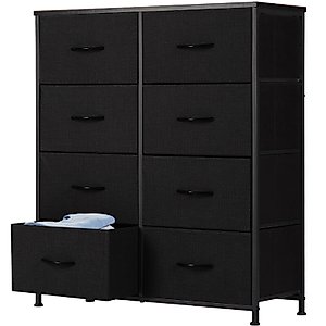 Dresser for Bedroom, Tall Storage Drawers, Fabric Storage Tower with 8 Drawers, Chest of Drawers with Fabric Bins, Sturdy Metal Frame, Wood Tabletop for Kids room, Closet, Entryway, Nursery, Black