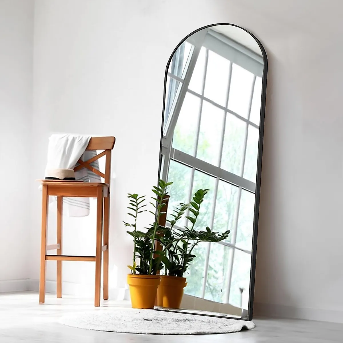 MEETDH Full Length Body Mirror, Arched Long Mirror, Black Body Mirror for floor & Wall, Large Metal Wall Mirror 65x22 inch, Tall Dressing Mirror for Bedroom, Living Room