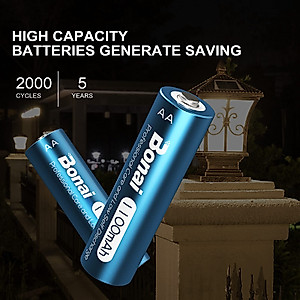BONAI AA Rechargeable Batteries, High Capacity 1100mAh NiMH Battery for Outdoor Solar Lights 1.2V Pre Charged Double-A Batteries (AA 20 Pack)
