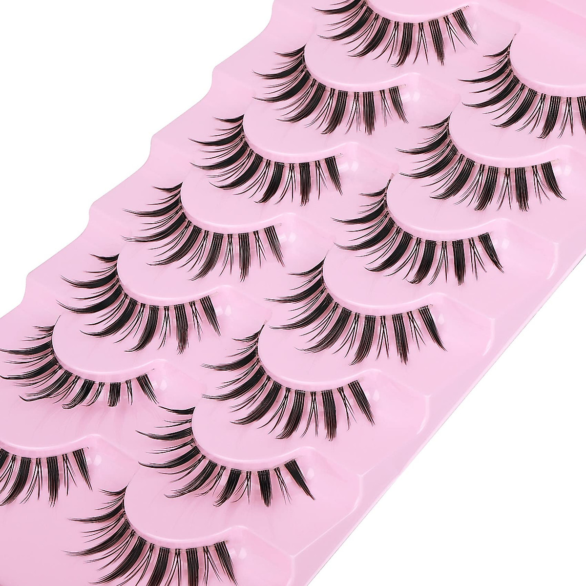 Spiky Manga Lashes 14MM Anime Short Japanese False Eyelashes Natural Wispy Korean Clear Band Cosplay Lashes Pack 7 Pairs by Goddvenus