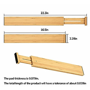 BAMEOS Drawer Dividers Bamboo Separators Organization Expandable Organizers for Kitchen Bedroom Bathroom Dresser Office 4-pack