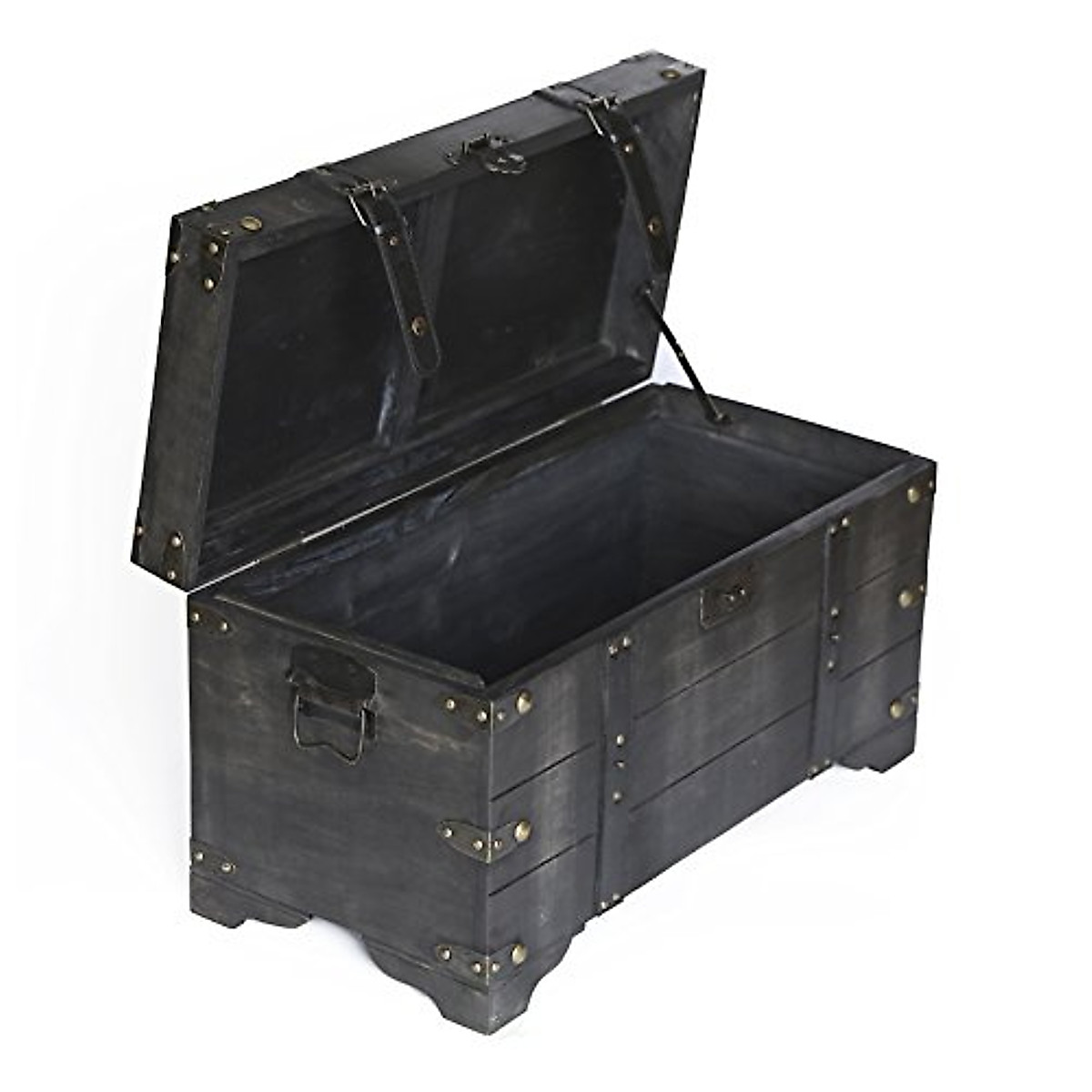 Vintiquewise Distressed Black Medium Wooden Storage Trunk