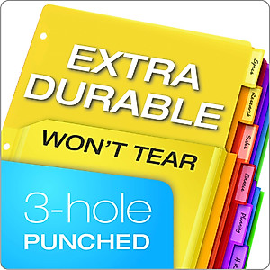 Oxford Expanding Plastic Binder Dividers, Flexible Front Pockets Expand 1/4", 8 Tab, Insertable Multicolor Tabs, Letter Size, 3 Sets (89605)