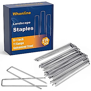 Whonline 216pcs Landscape Staples, 6 Inch 11 Gauge Yard Stake, Ground Stake Galvanized Garden Staples Stakes for Landscaping Fabric Weed Barrier Irrigation Tubing
