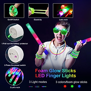 OLUPP 150 PCS Glow in the Dark Party Supplies, 16 PCS Foam Glow Sticks, 16 PCS LED Glasses, 100 PCS Glow Sticks and 18 PCS Finger Lights for Glow Party, Wedding, Birthday, Concert, Birthday, New Year