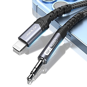 JSAUX AUX Cord for iPhone 3.3Ft [Apple MFi Certified] 3.5mm Aux Cable for Car Compatible with iPhone 14 13 12 11 XS XR X 8 7 6 iPad iPod for Car Home Stereo, Speaker, Headphone-Grey