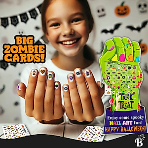Halloween Nail Stickers+ Cards Non Candy Halloween Party Favors for Girls Treats Bulk, Halloween Goody Bag Stuffers, Halloween Birthday Girl Party Gifts Prizes Trick Girly Halloween Party Supplies
