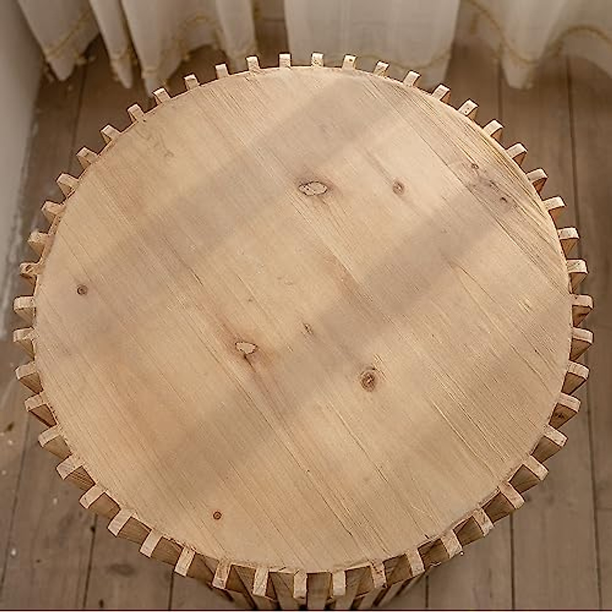 WILLIAMSPACE Farmhouse Round Side Table End Table with Vertical Texture Relief Design, Wood Small Retro Cylindrical Coffee Table for Living Room Apartment, ø20.47" x 24.02"