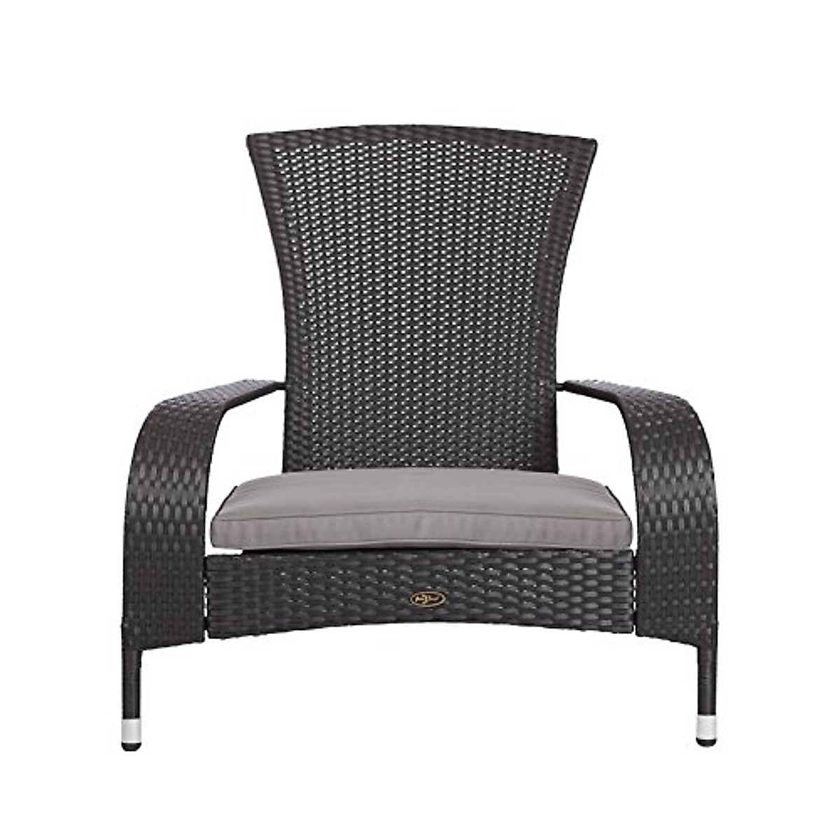 Patio Sense 62430 Coconino Wicker Chair All Weather Lightweight Durable Adirondack Style Chair Grey Outdoor Cushion Included - Black
