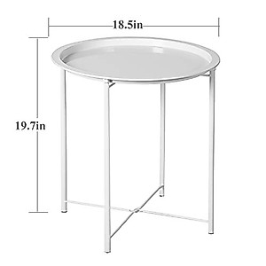 VECELO Modern End Side Tables,Round Metal Foldable Tray,Stable Snack Nightstand for Outdoors,Small Space,Living Room and Balcony, 18.5 in x 18.5 in x 19.7 in, Beige Set of 2