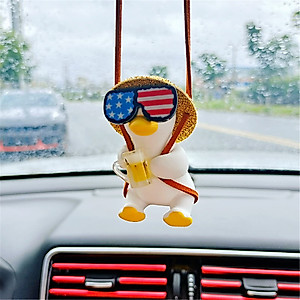 Cute Duck Car Decoration Accessories Cool Duck Drinking Car Hanging Accessories Rearview Mirror Pendant Creative (Cups Duck)