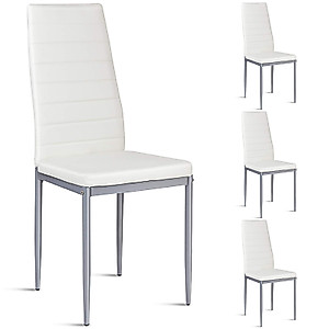 COSTWAY PU Leather Dining Side Chairs, White