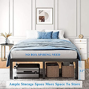 IBEDMAZIE Queen Bed Frame 14 Inches Heavy Duty Platform Metal Bed Frames Queen Size with Storage Space Support 3500lbs Bedframe Non-Slip Noise Free Black Queen-Size Bed Frame No Box Spring Needed