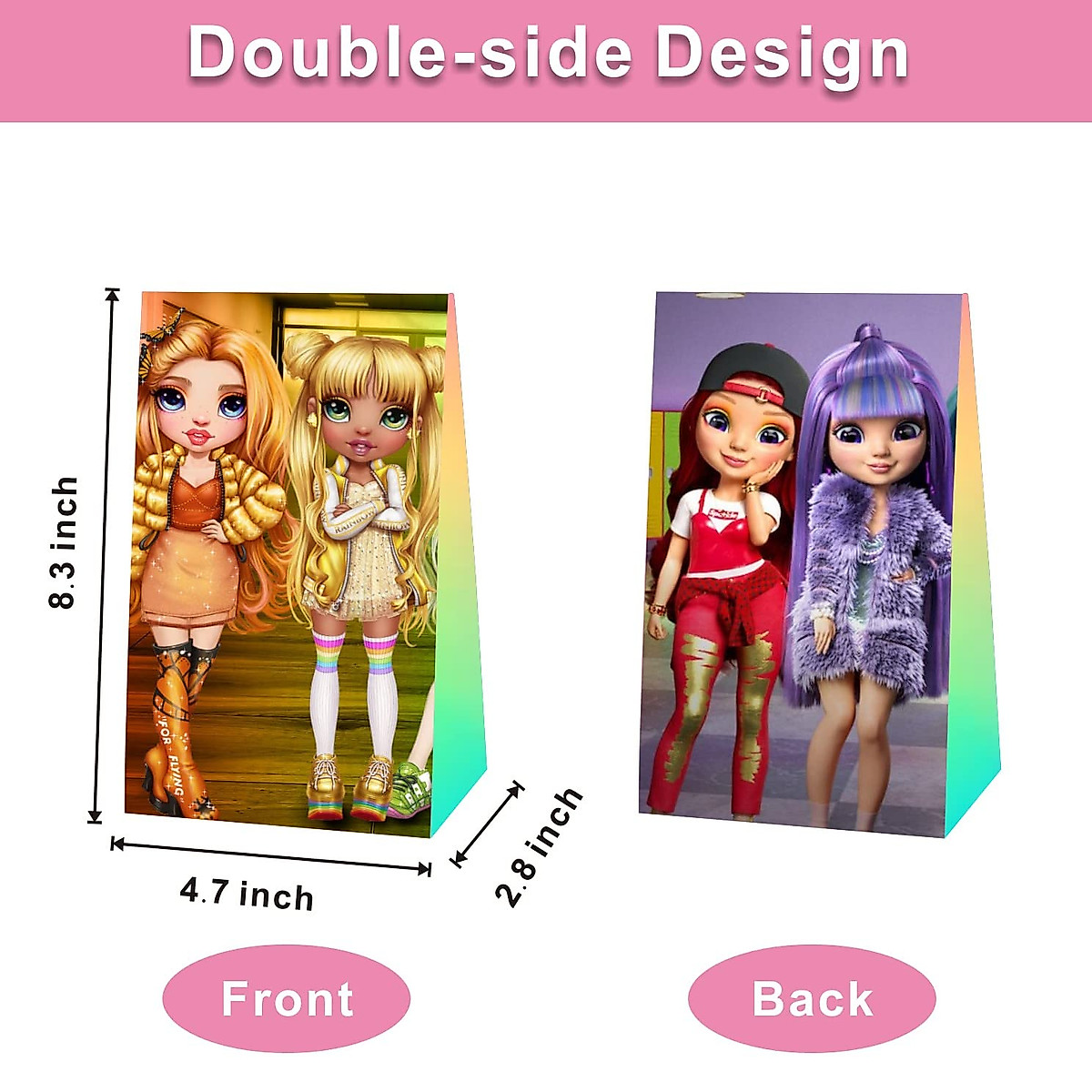 MEGIMA 12pcs Rainbow Girls Favor Gift Bags,Rainbow Girls Birthday Party Supplies for Birthday Party Decorations