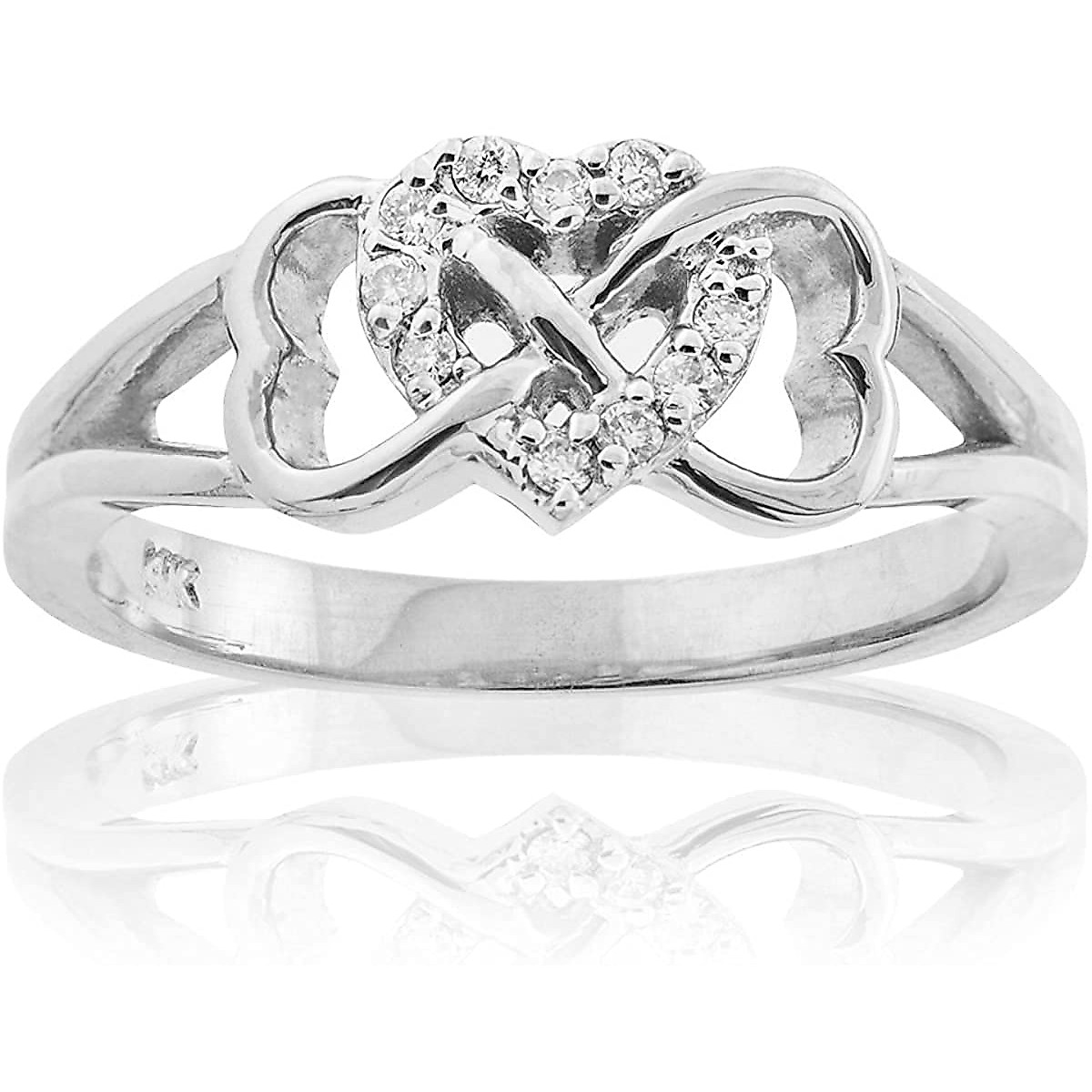 10K White Gold 1/15 Cttw Diamond Accented Triple Heart Infinity Celtic Knot Band Engagement Ring (J-K Color, I1-I2 Clarity) - Size 9