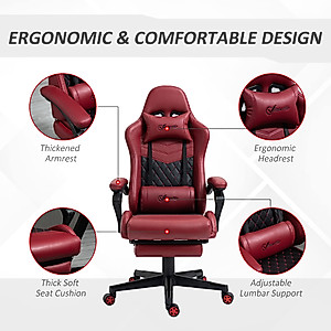 Vinsetto Racing Gaming Chair Diamond PU Leather Office Gamer Chair High Back Swivel Recliner with Footrest, Lumbar Support, Adjustable Height, Red