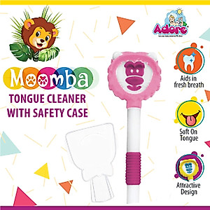 Adore Moomba Tongue cleaner with Safty case Best for child oral care, Multicolour (Pack of 5)