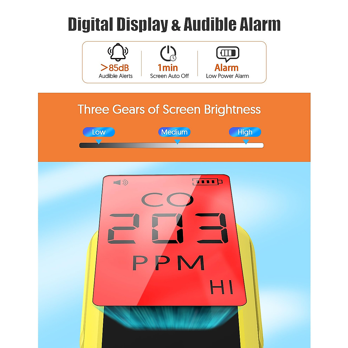 PUTECCH Carbon Monoxide Detectors, Portable CO Detector Battery Powered, Handheld Carbon Monoxide Monitor Alarm Detector with LCD Display for Home/Outdoor/Travel (Batteries Included)