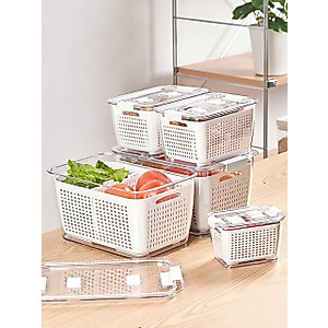 SHEBI PRODUCT - 3-Pack Refrigerator Organizer Bins- Clear Plastic Fridge Organizer for Fruit & Produce with Removeable Tray- Stackable Kitchen Organization- Fruit Containers for Fridge (White)