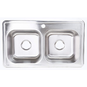 ZUHNE 33x19 Kitchen Sink Drop In for Mobile Homes, Stainless Steel Deep Double Bowl