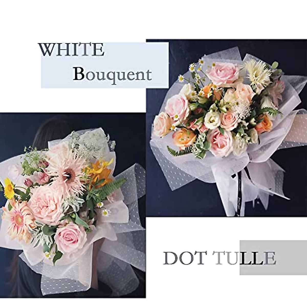 HAOZAIKEJI Wedding Flower Wrapping Paper, Tulle Floral Bouquet Wrappers Dot Mesh Wrap Material Translucent Gift Package Paper Florist Packaging Supplies for Birthday Holiday Graduation Bouquet