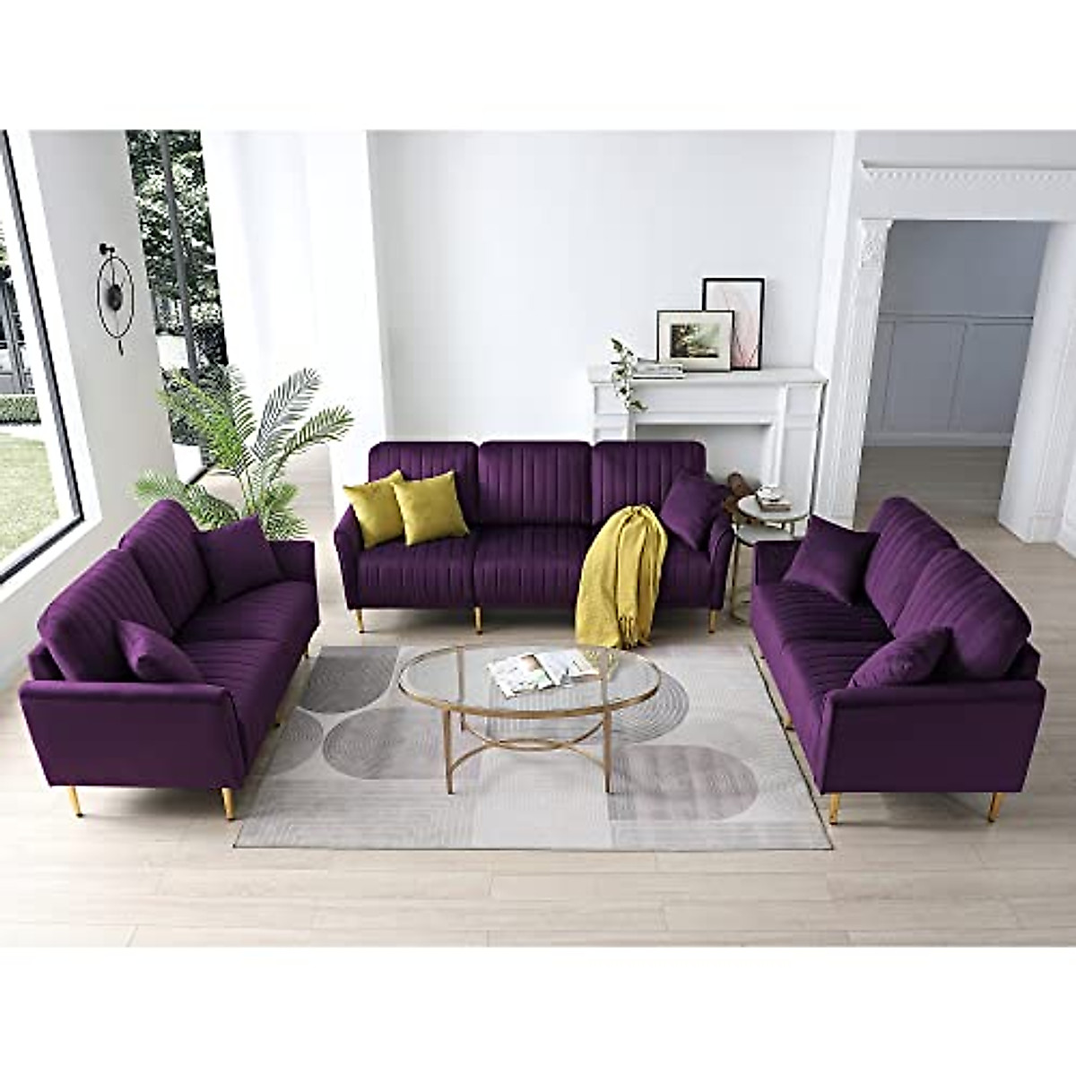 kevinplus 55'' Purple Velvet Loveseat Sofa Couch for Living Room, Modern Luxury Upholstered Sofa with Metal Legs, 2-Seater Sofa Couch for Bedroom Apartment Small Spaces Office, Purple