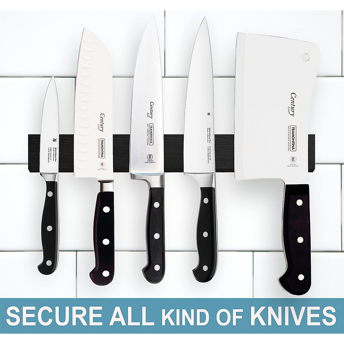 10 Inch Black Wood Magnetic Knife Strip Use as Magnetic Knife Holder - Magnetic Knife Rack - Magnetic Knife Bar - Wall Kitchen Magnetic Utensil Holder