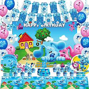 Blues Birthday Party Supplies Decorations, Include Banner, Balloons, Hanging Swirls, Backdrop, Tablecloth, Cake Topper, Plates, Knives, Forks, Spoons for Blues Themed Party