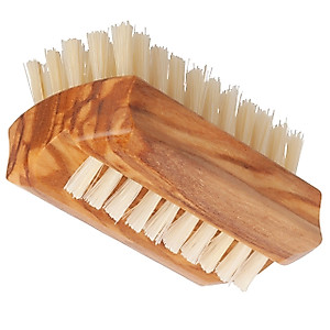 REDECKER Natural Pig Bristle Travel Nail Brush with Waxed Olive Wood Handle, 2-1/4-Inches - Boar Bristle Nail Brush For Cleaning Fingernails - German Wooden Nail Brush