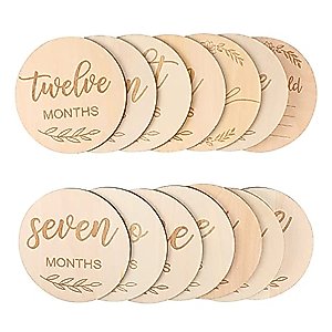 Toyvian 1Set Baby Monthly Milestone Cards Wooden Discs Double Sided Milestone Cards, Newborn Photography Props