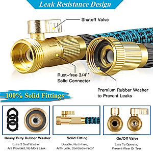 Juvoery 50FT Flexible Garden Hose - Water Garden Hose with 10 Function Nozzle, Lightweight Anti-kink Design for Outdoor Use, 3-Layer Latex and 3/4 Inch Solid Fittings (Blue)