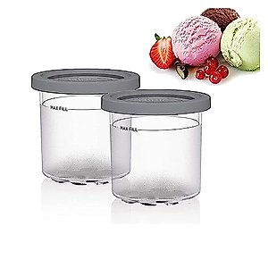 EVANEM 2/4/6PCS Creami Deluxe Pints, for Ninja Ice Cream Maker Pints,16 OZ Ice Cream Pints Dishwasher Safe,Leak Proof for NC301 NC300 NC299AM Series Ice Cream Maker,Gray-2PCS