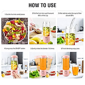 Modquen Portable Blender, 14 oz Personal Size Blender for Shakes and Smoothies, 220 Watt BPA-Free Mini Blender Cup, USB Rechargeable Cordless Blenders (Pink)