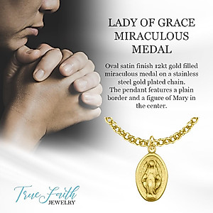 TrueFaithJewelry 12KT Gold-Filled Our Lady Of Grace Miraculous Medal Necklace Pendant Religious Jewelry, 5/8 Inch