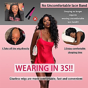 UTracycoy Glueless Wigs Human Hair Pre Plucked, Wear and Go Body Wave No Glue Pre Cut HD 4x4 Lace Closure Front Wigs for Beginners, Black Women, 22 Inches