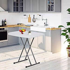 SUPER DEAL 2.5 Foot Plastic Folding Table, Indoor Outdoor Portable Heavy Duty Adjustable Height Kitchen or Camping Barbecues Picnic Party Table, White