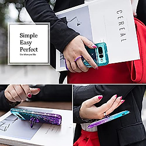 Silverback for Pixel 7 Pro Case, Moving Liquid Holographic Sparkle Glitter Case with Kickstand, Girls Women Bling Diamond Ring Slim Protective Case for Google Pixel 7 Pro, Purple