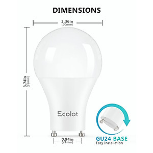 Ecoiot GU24 Dusk to Dawn Outdoor Light Bulbs,Light Sensor A19 LED Bulbs,Photocell Sensor, Automatic On/Off for Indoor/Outdoor Security Lighting,10Watt(90Watt Equivalent),2700K Soft White,4 Pack