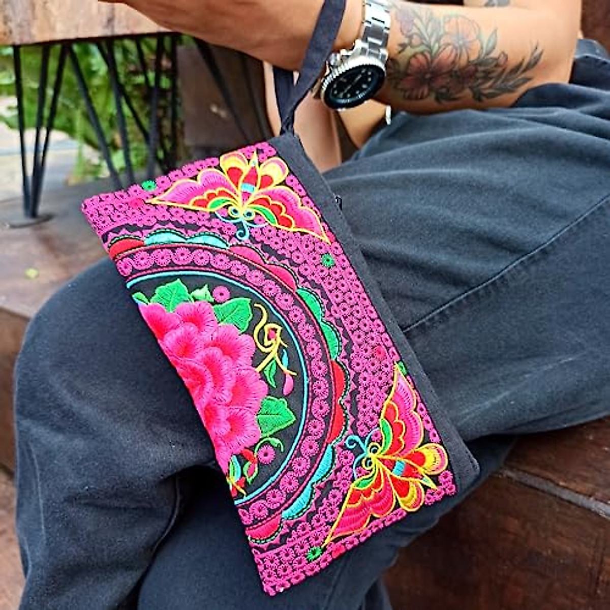 Sabai Jai - Smartphone Wristlet Bag - Handmade Embroidered Boho Clutch Wallets Purses
