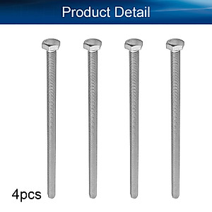 Bettomshin 4Pcs M6 x 120mm Hex Bolts, 304 Stainless Steel 1mm Thread Pitch Fully Threaded Metric Hex Head Screw Bolts, Hexagon Screw Bolt, Hex Tap Bolts, Silver, A2-70 (Overall Size 124x10x10mm)