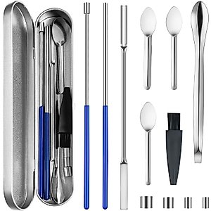 Artcome 12 PCS Versatile Capsule Filling Tool Kit for Pill Filler - Lab Scoops, Dual-Ended Long Spoon, and Herb Tamper - Ideal Tools for Medication and Supplements - All Sizes 000 00 0 1 2 3 4 5