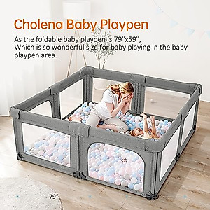 Baby Playpen,79"x59" Foldable Baby Playard for Babies and Toddlers, Large Baby Play Pen with Zipper Door,Foldable Design for Indoor & Outdoor Baby Play Yard Center,Baby Fence Play Area(C.Grey)