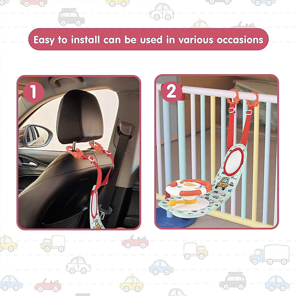 Chibon Baby Car Seat Toys for Infants with Mirror & Toy Keys for Toddlers and Babies, Carseat Toys Steering Wheel with Music Lights and Driving Sounds, Toddler Keys for Car Remote with Car Sounds
