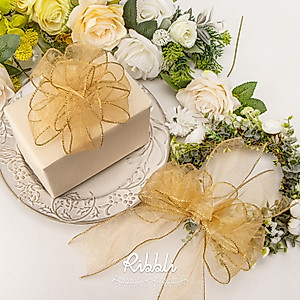 Ribbli Gold Organza Wired Ribbon, Old Gold Sheer Ribbon with Metallic Edge,2-1/2 Inch x 20 Yards Christmas Tree Ribbon for Decoration, Wired Ribbon for Large Gift Wrapping,Wedding Decoration.